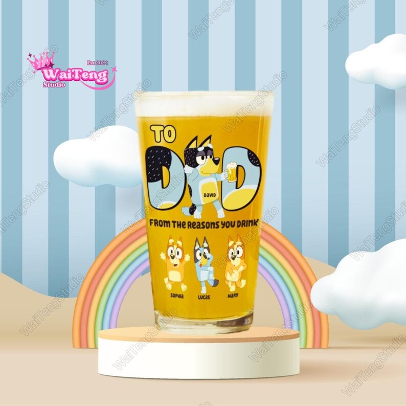 Personalized Bluey Beer Glass, Bluey Dad Beer Glass, Bluey Family Beer ...