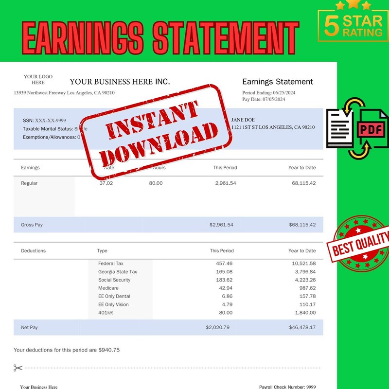 Fake check stub generator with calculator - Etsy.de