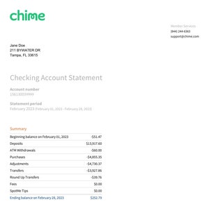 Chime Custom Statement Template Custom | Personalized Digital Download ...