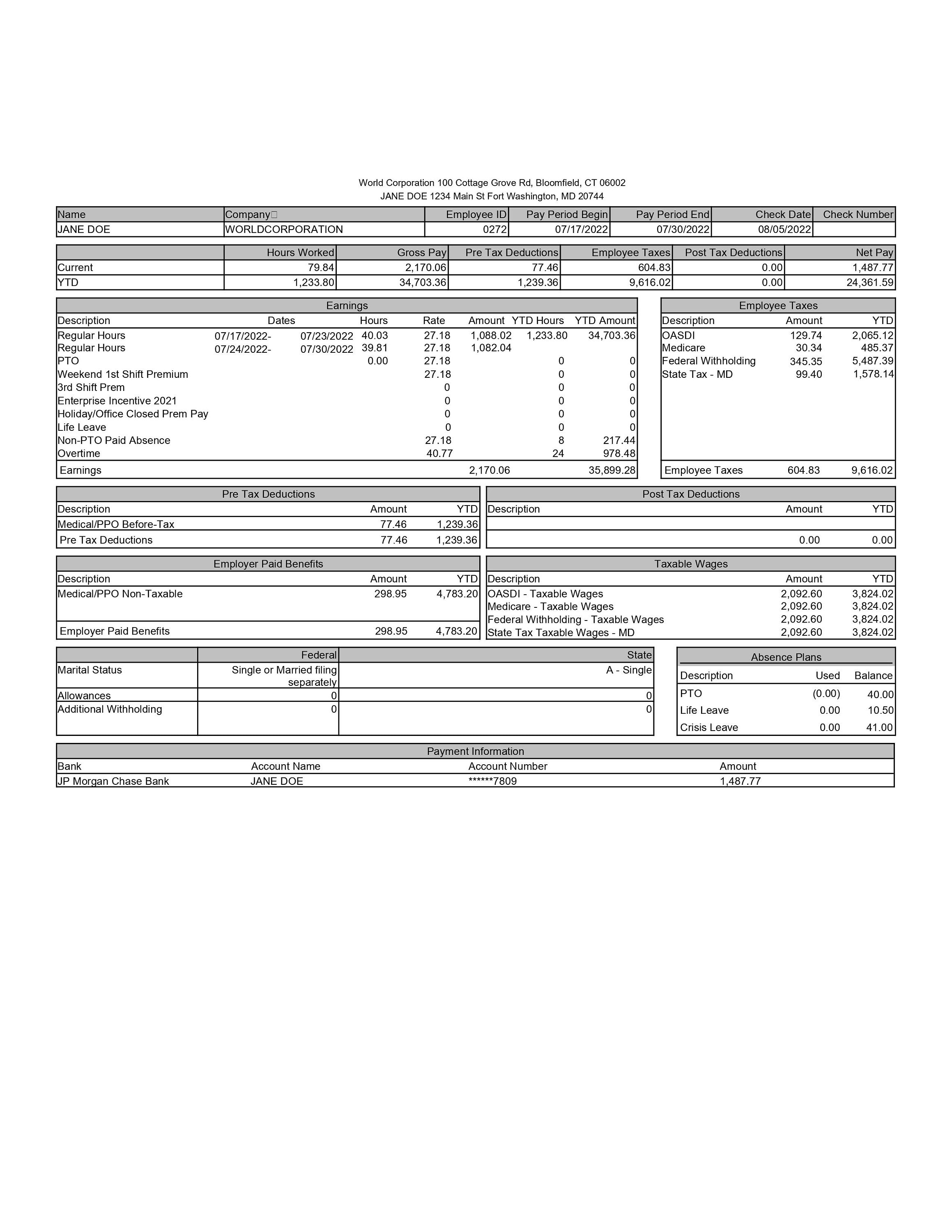 Plantilla De Cheque De Pago