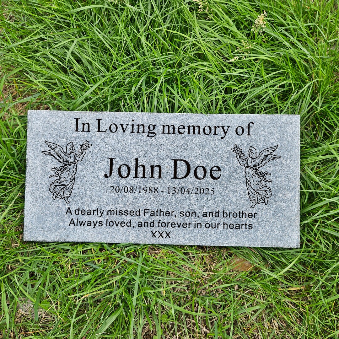 Engraved Blue Grey Granite Memorial Plaque: Handcrafted Grave Marker, 7 ...