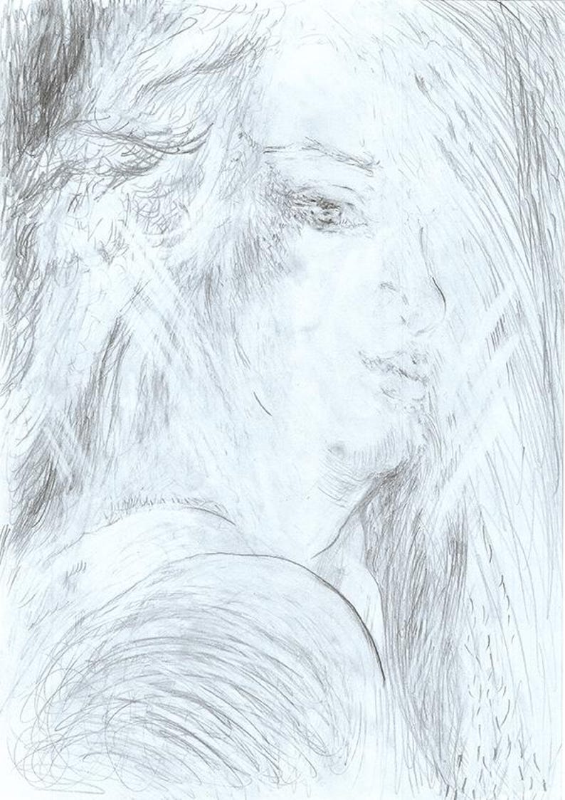 Pencil Sketch Fancy Beautiful Portrait "like an Angel" PRINTABLE ...