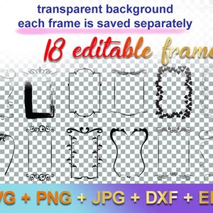 Rectangle Frame Bundle, Vector Design Borders, 18 Picture Frame Svg, Transparent Background ...