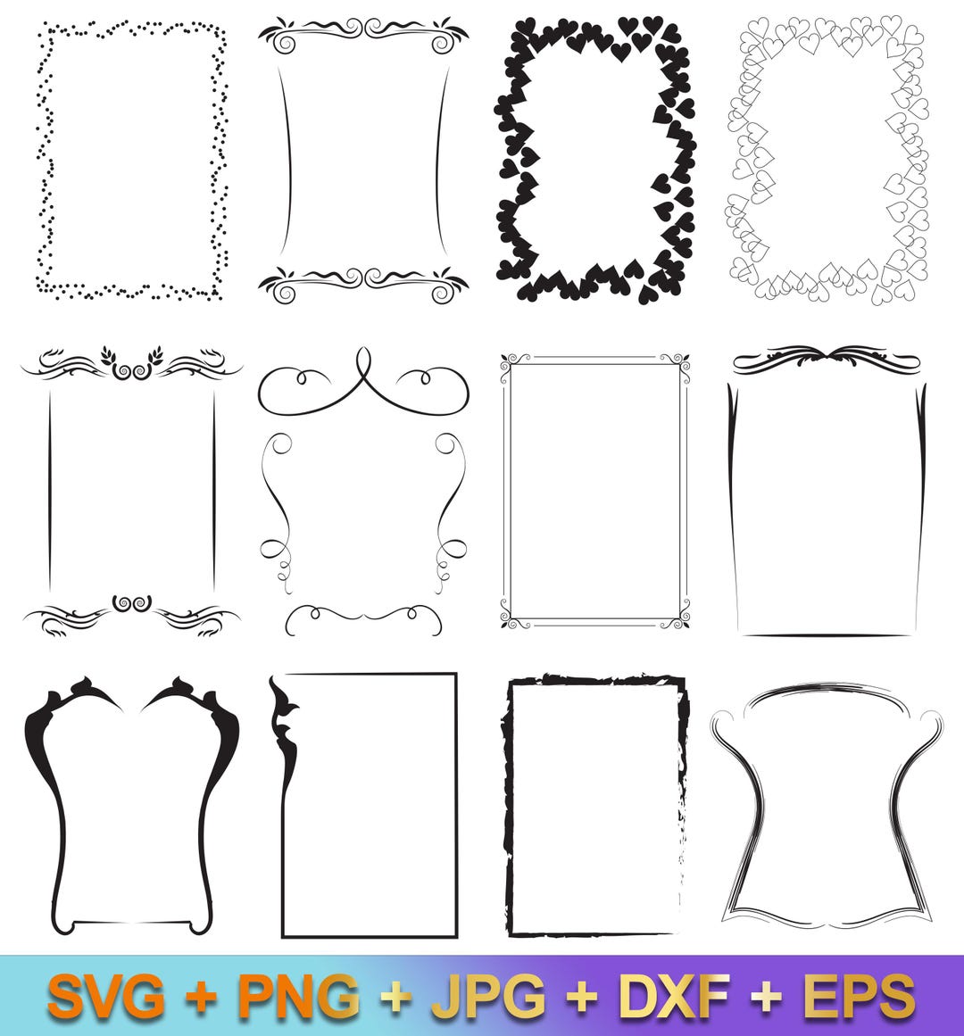 Rectangle Frame Png Bundle, Frames Silhouette, 12 Frames, Transparent ...