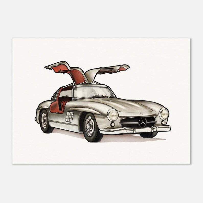 Mercedes-benz 300 SL Gullwing. Illustrated Poster. - Etsy