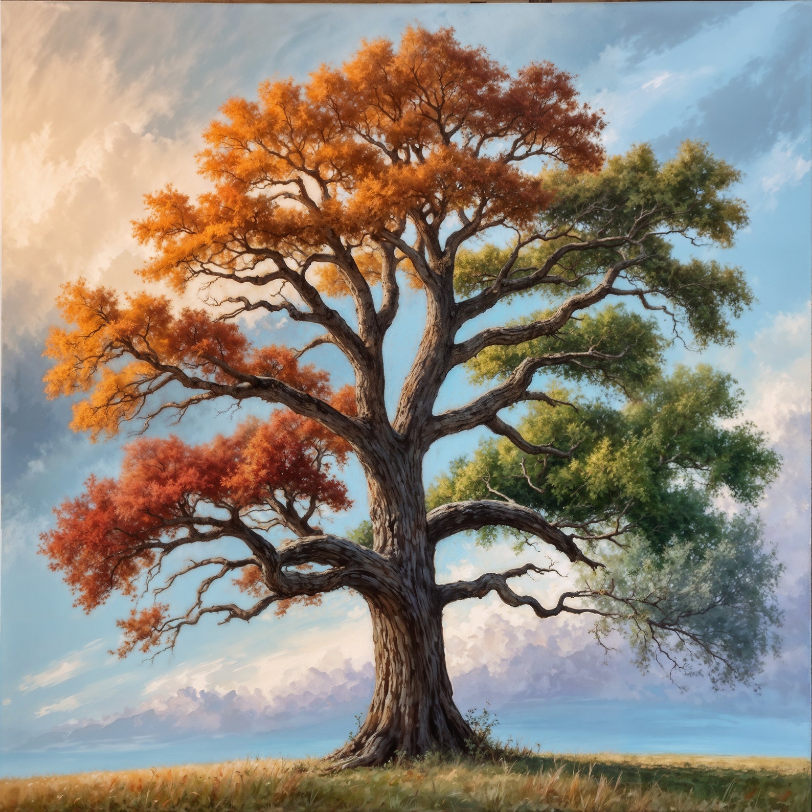 Oak Tree Depicting All Four Seasons | Digital Download | 4 Seasons Wall ...