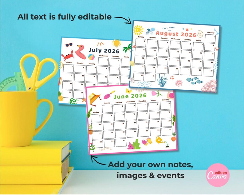 2026 School Year Calendar, Editable Canva Template (printable PDF) - Etsy