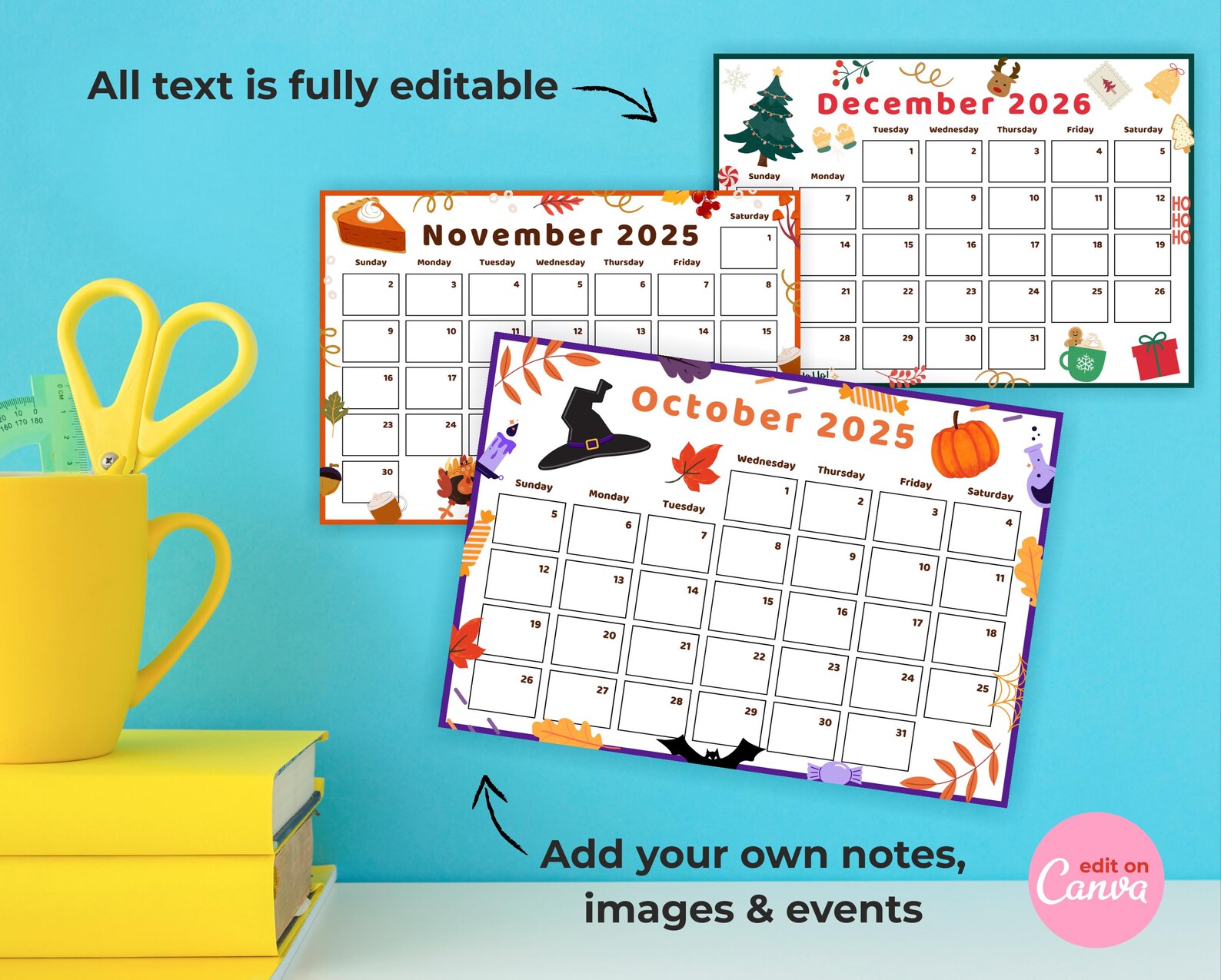 2025-2026 School Year Calendar, Editable Printable Monthly Planner ...