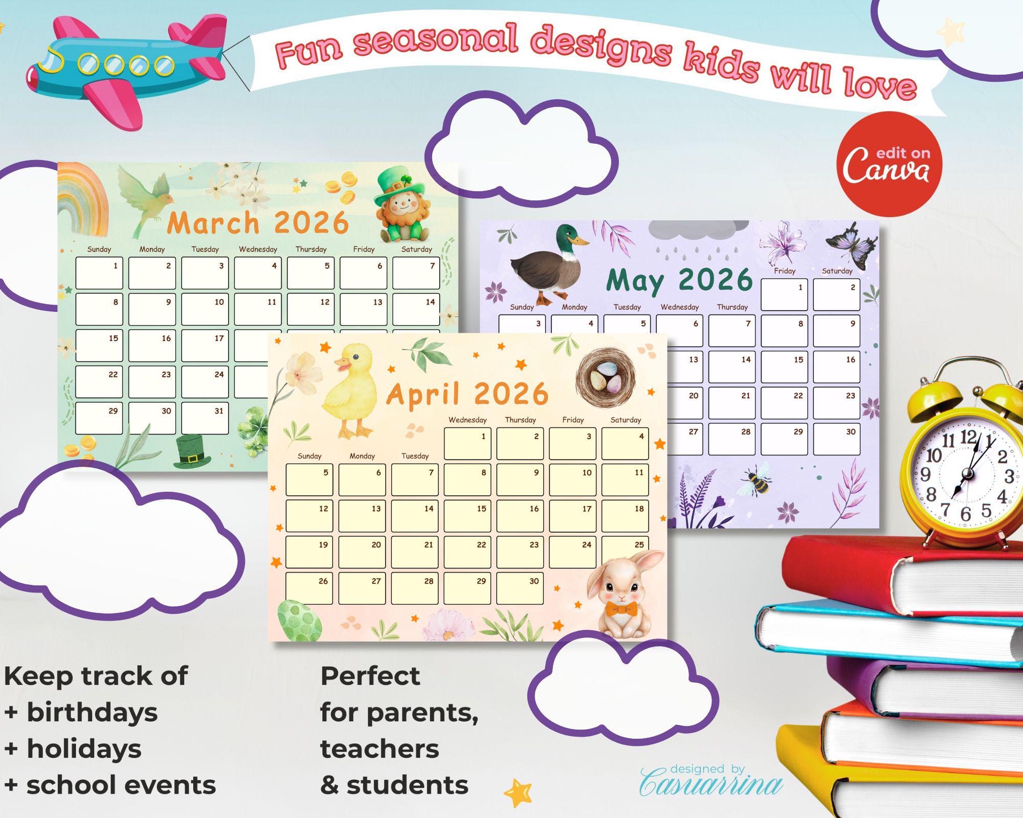 Editable School Year Calendar 2025-2026, Printable Monthly Planner ...