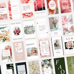 Flower Shop Instagram Template Pack – 100 Editable Canva Posts ...