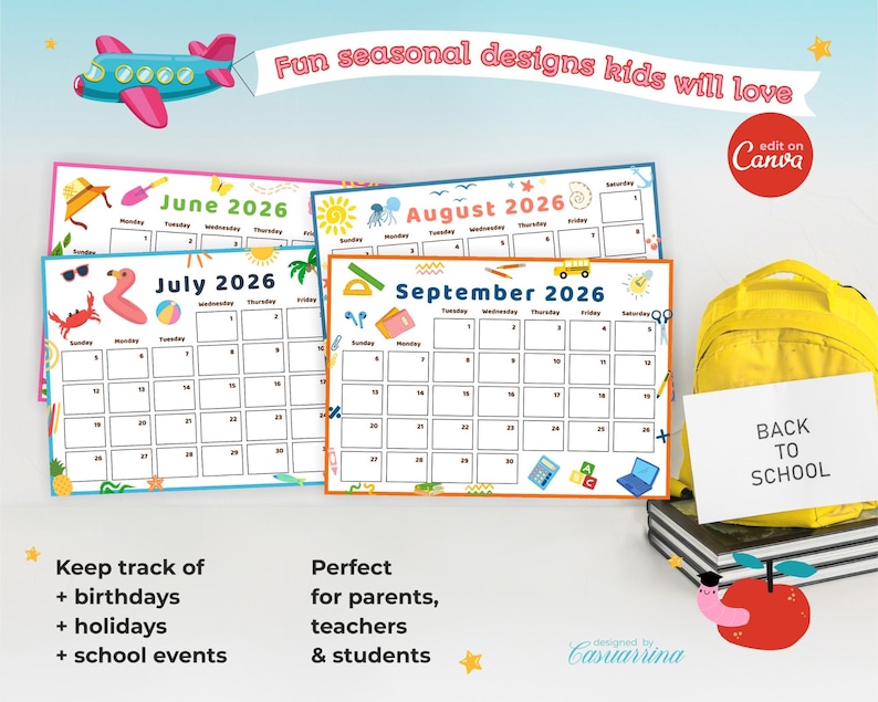 2026 School Year Calendar, Editable Canva Template (printable PDF ...