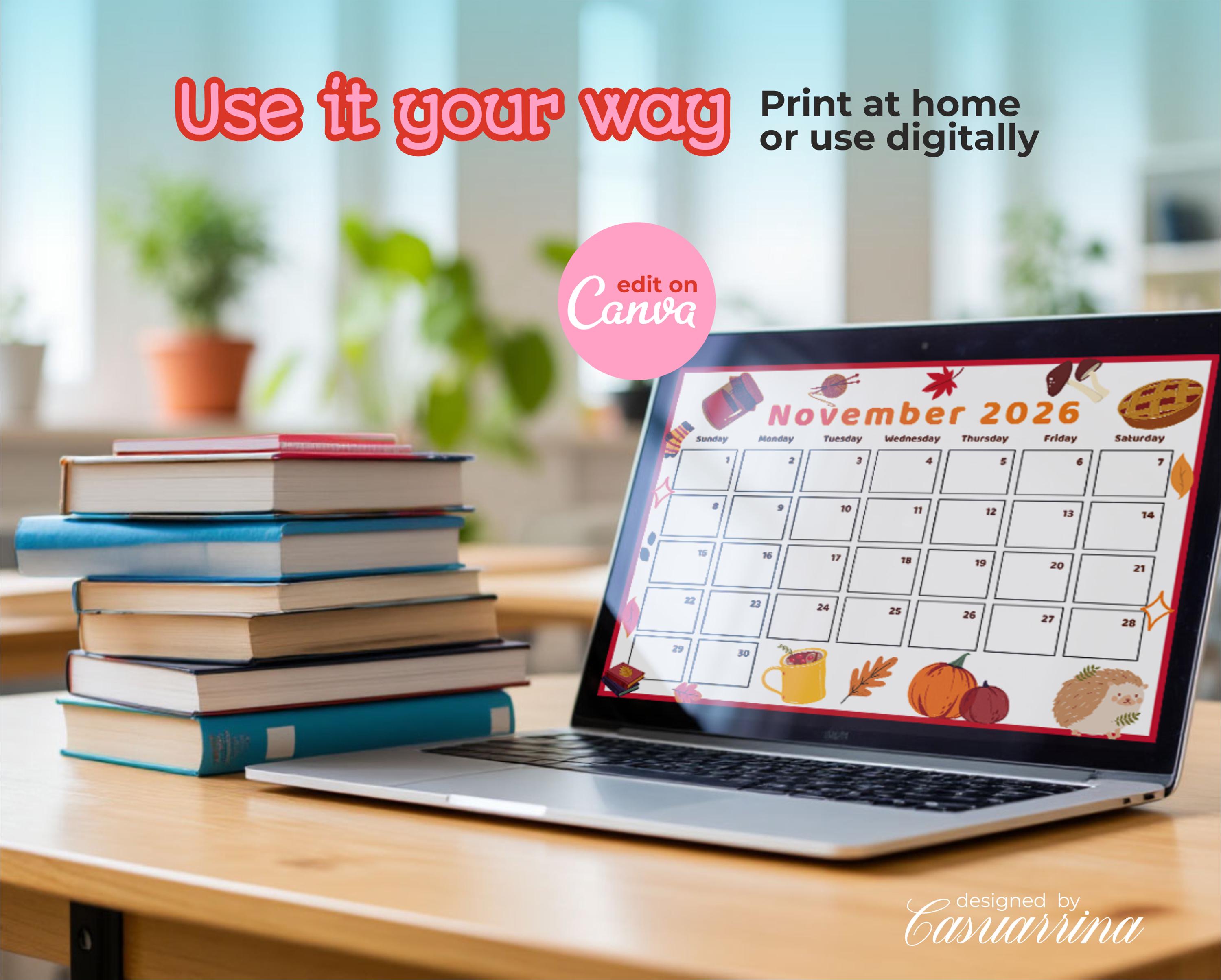 2026 School Year Calendar, Editable Canva Template (printable PDF) - Etsy