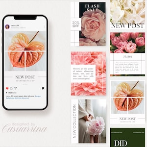 Flower Shop Instagram Template Pack – 100 Editable Canva Posts ...