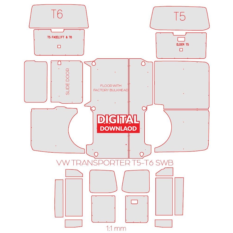 VW Transporter T5-T6 SWB -plylining Kit,cnc,dxf,floor,walls,template - Etsy