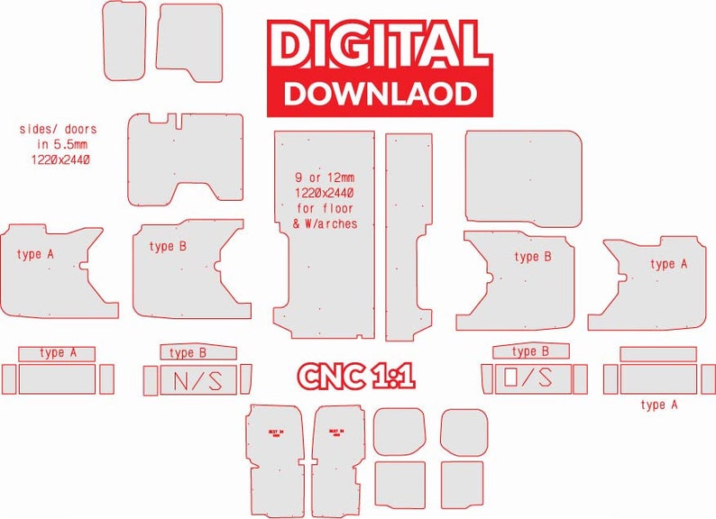 Ford Transit Custom Swb & Lwb Ply Lining Kit DXF Files, CNC Files ...