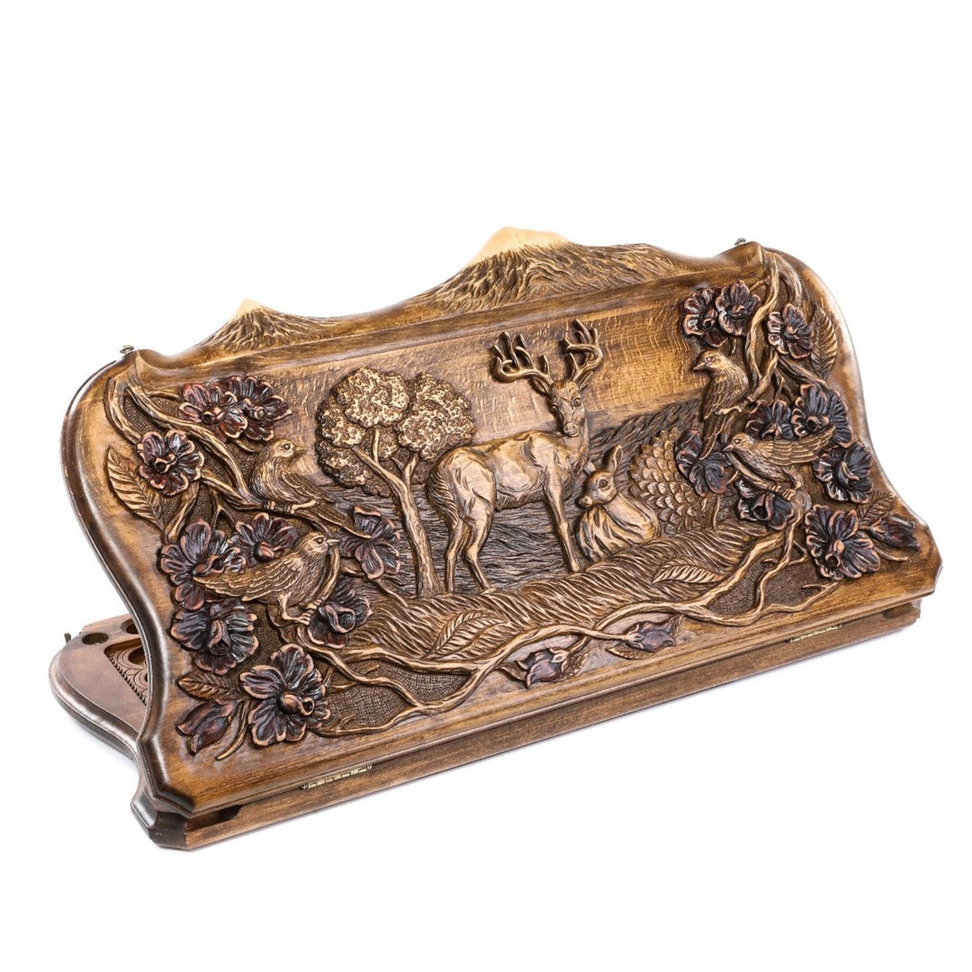 Hand Carved Backgammon Set With Deer & Mountain / Wooden Luxury Board ...