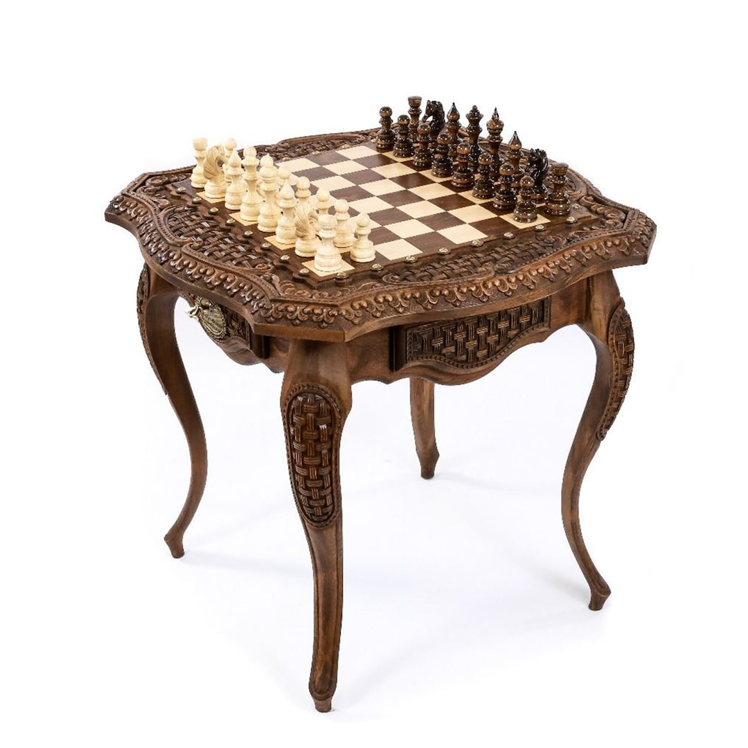 Luxury Chess Table, Handmade Chess Table With Wood Chess Pieces - Etsy