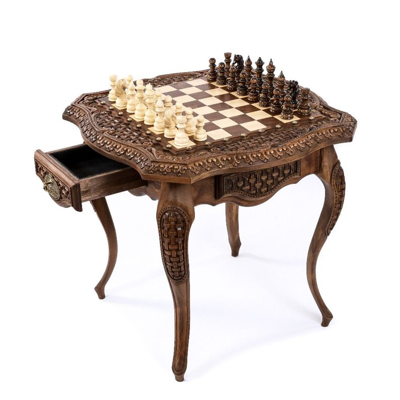 Luxury Chess Table, Handmade Chess Table With Wood Chess Pieces - Etsy