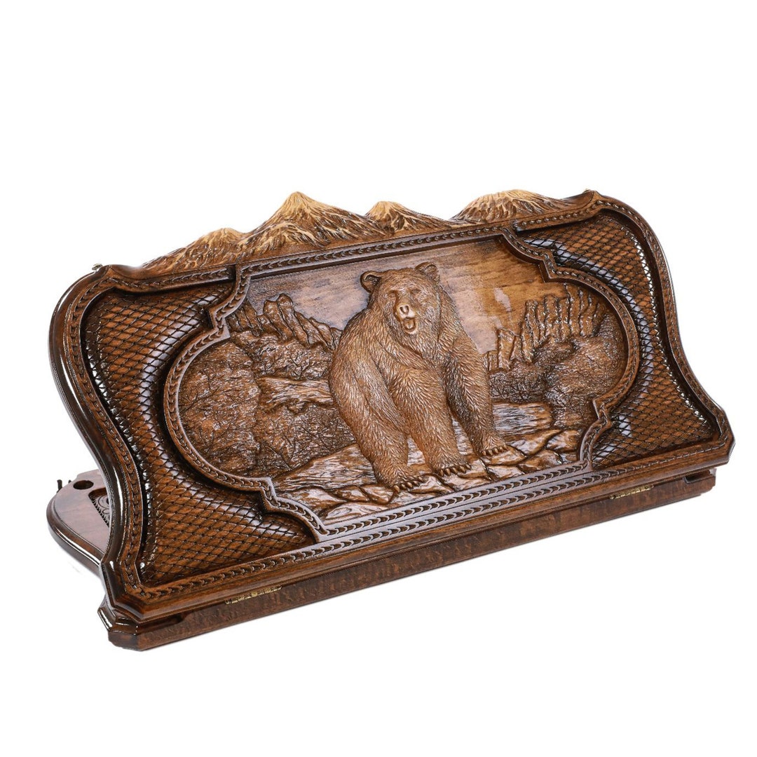Hand Carved Backgammon Set / Bear & Deer / Wooden Luxury Backgammon ...