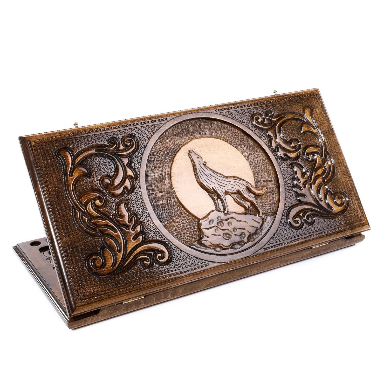 Hand Carved Backgammon Board With Wolf / Wooden Board / Personalized ...