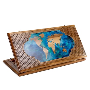 Classic Wooden Backgammon Board, Epoxy World Map, Fathers Day Gift - Etsy