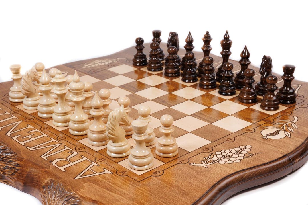 Handmade Wooden Chess and Backgammon Set: Mount Ararat Inlay, Bronze ...