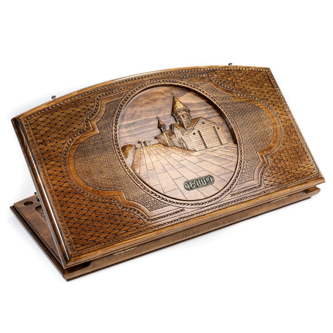 Wooden Backgammon Board With Hand Carved Geghard Monastery, Unique Gift ...