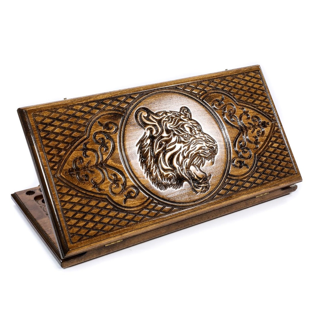 Hand Carved Backgammon Set With Tiger, Wooden Board, Unique Gift ...