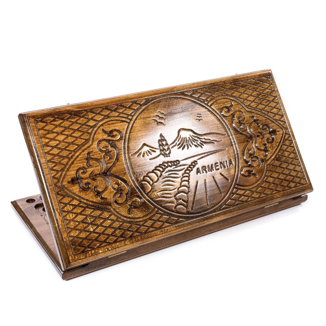 Hand Carved Backgammon Set: Mount Ararat Wooden Board, Personalized - Etsy