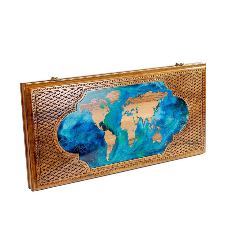 Classic Wooden Backgammon Board, Epoxy World Map, Fathers Day Gift - Etsy