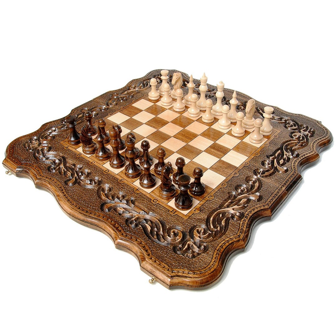 Hand Carved Chess Set With Backgammon Board, Unique Gift, Fathers Day ...