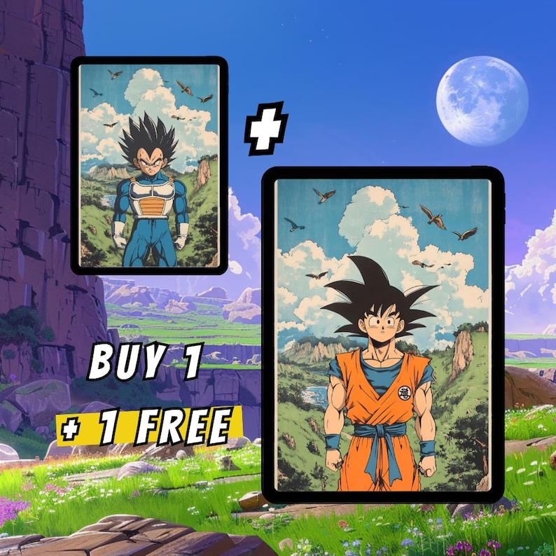 Set of 2 Printable Digital Art Posters Goku and Vegeta Anime Art Dragon ...