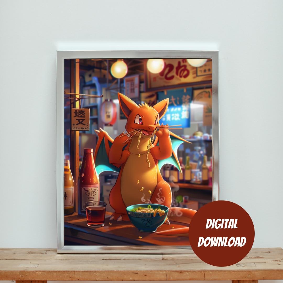 Pokemon Charizard charizard Eating Ramen in Japanese Ramen Bar ...