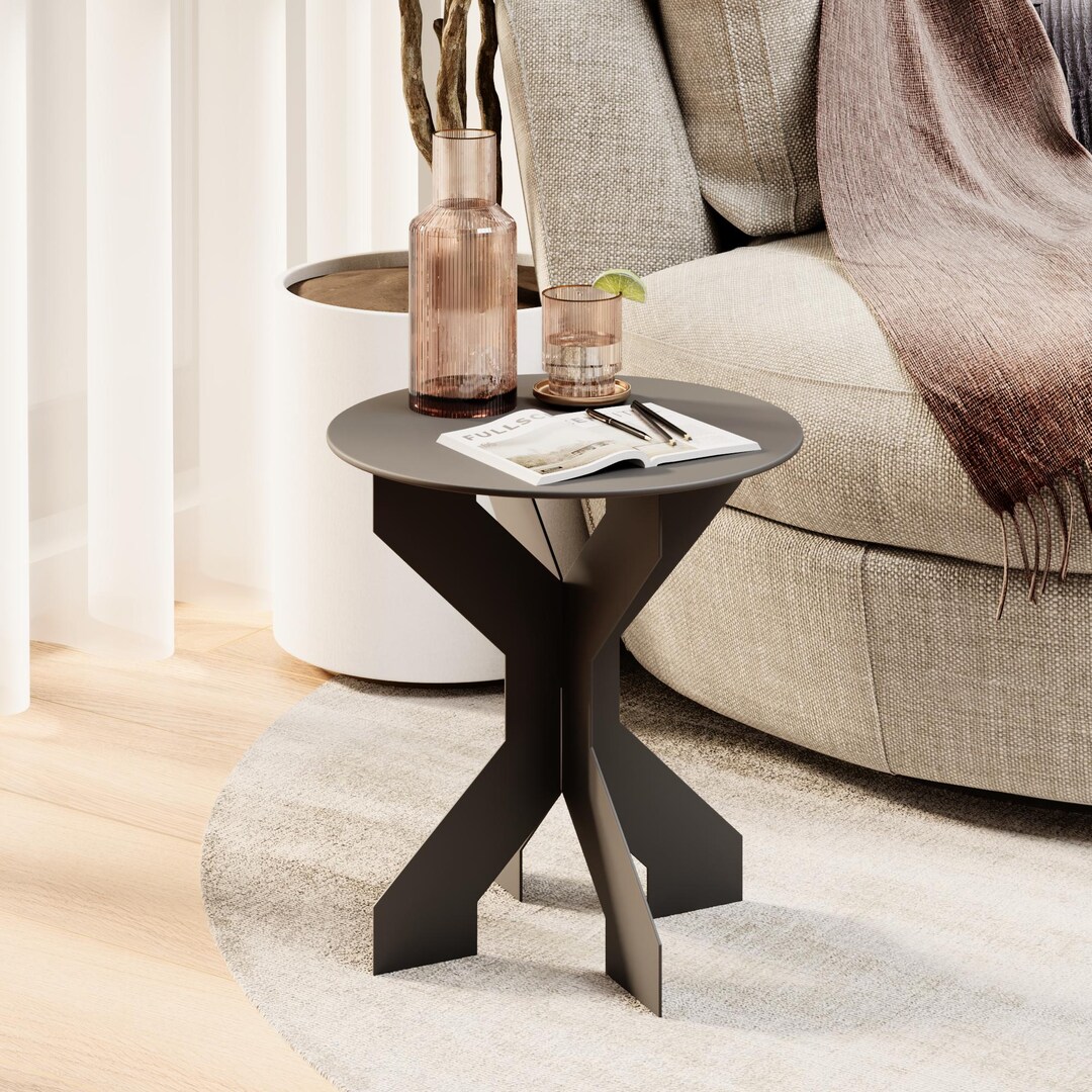 Modern Steel Side Table, Round Table. - Etsy