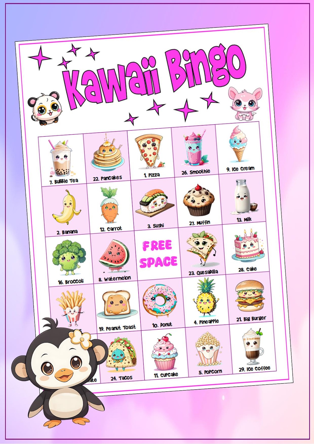 Kawaii Bingo Printable Game – Super Cute Party Fun! | Instant Download ...