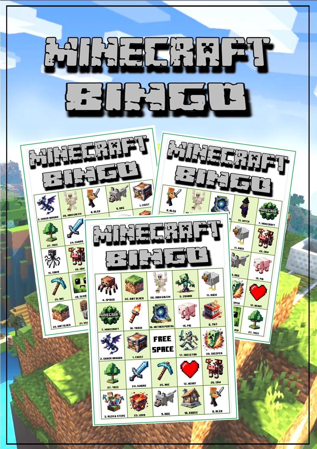 Minecraft Bingo Cards | Instant Download | Minecraft Party Game ...