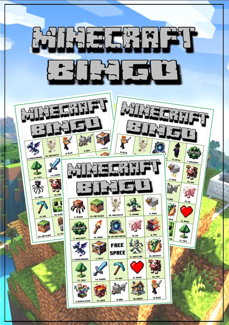 Minecraft Bingo Cards | Instant Download | Minecraft Party Game ...