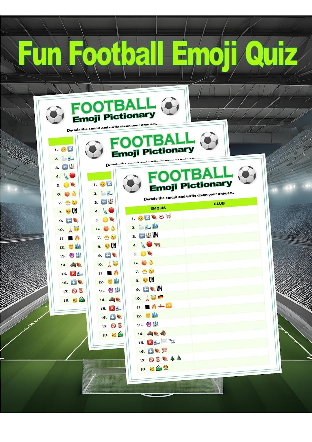 Instant Download Fun Football Emoji Quiz | Football Downloads ...