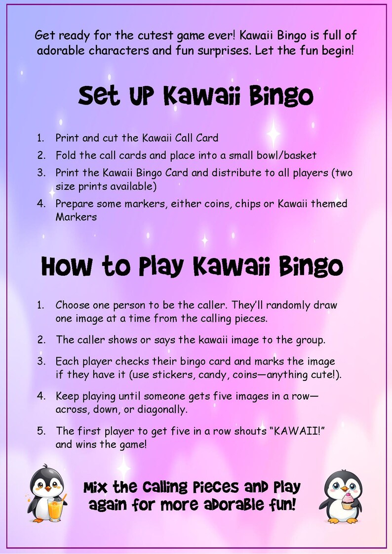 Kawaii Bingo Printable Game – Super Cute Party Fun! | Instant Download ...