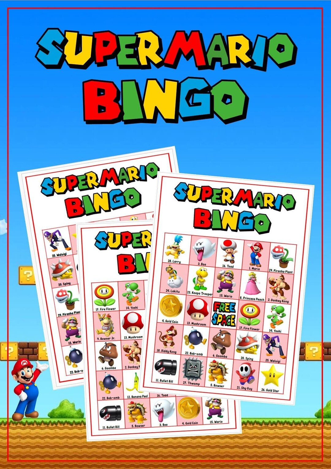 Instant Download Super Mario Bingo | Super Mario Birthday Game | Super ...