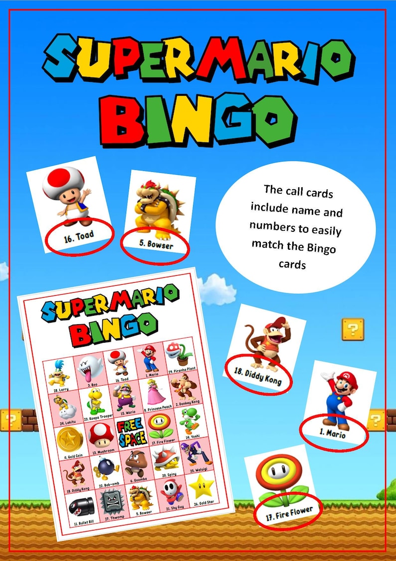 Super Mario Bingo Game: Family Bingo Night (instant Download) - Etsy