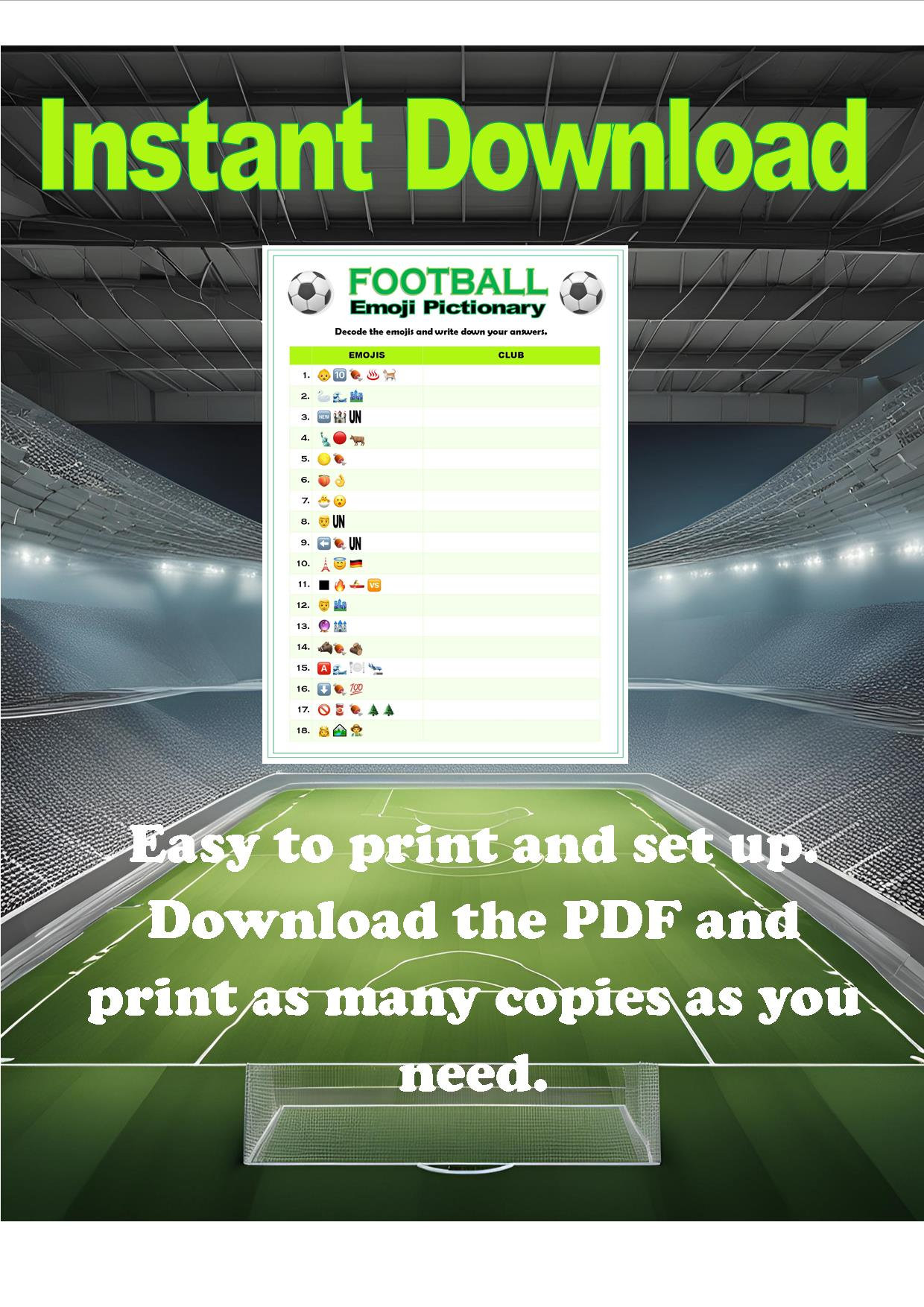 Instant Download Fun Football Emoji Quiz | Football Downloads ...