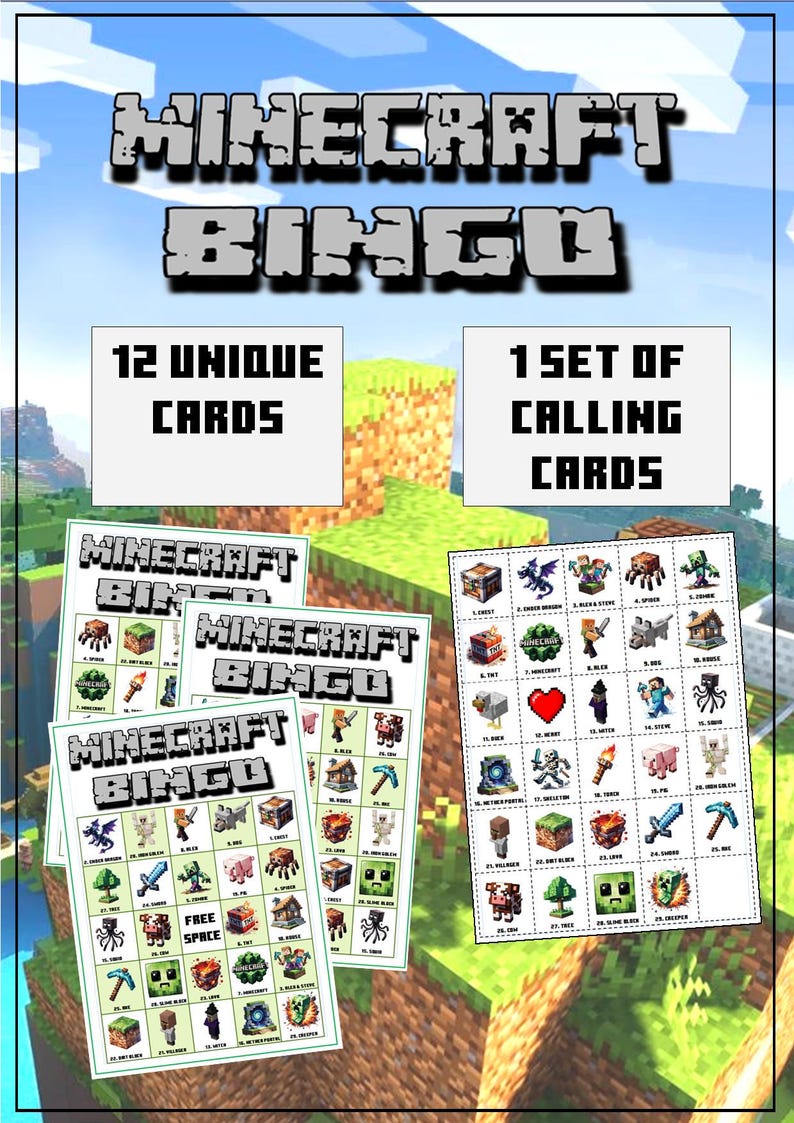 Minecraft Bingo Cards | Instant Download | Minecraft Party Game ...