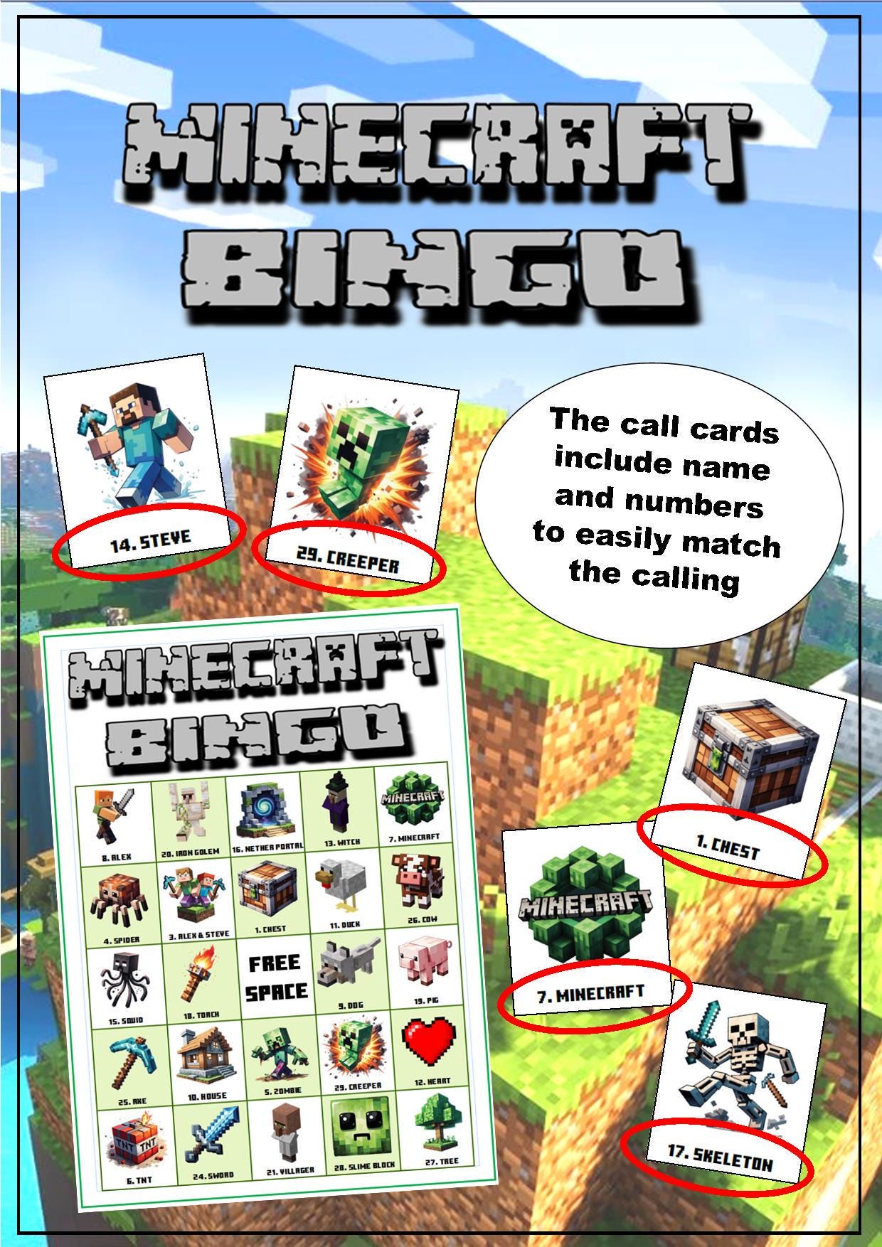 Minecraft Bingo Cards | Instant Download | Minecraft Party Game ...