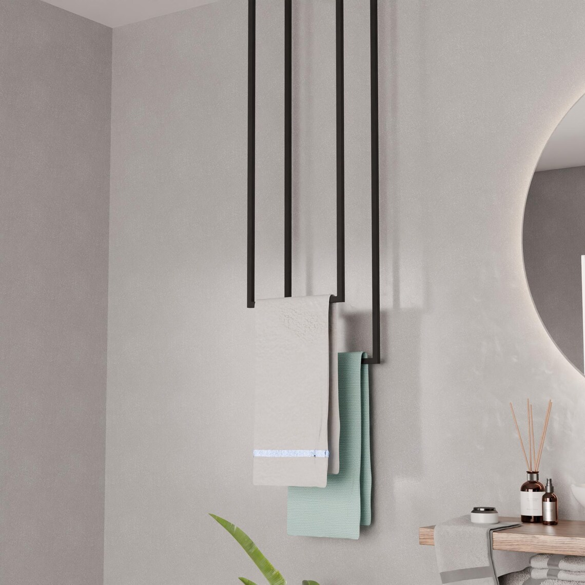 Rectangular Ceiling Towel Holder for Bathroom, Vertical Towel Rack ...