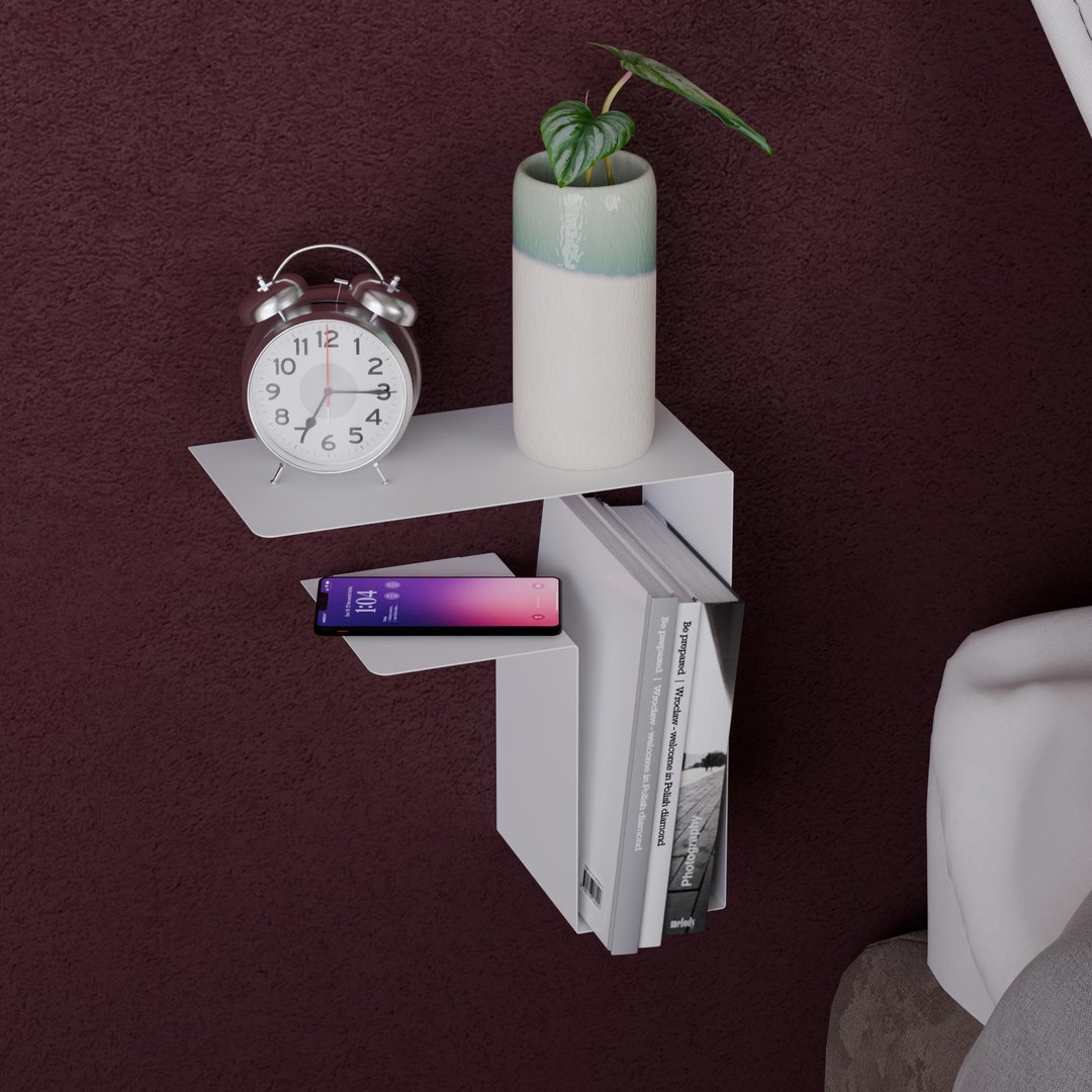 Small Modern Floating Night Table, Multi-tier Metal Wall Shelf, Bedside Shelf, Wall Mounted ...
