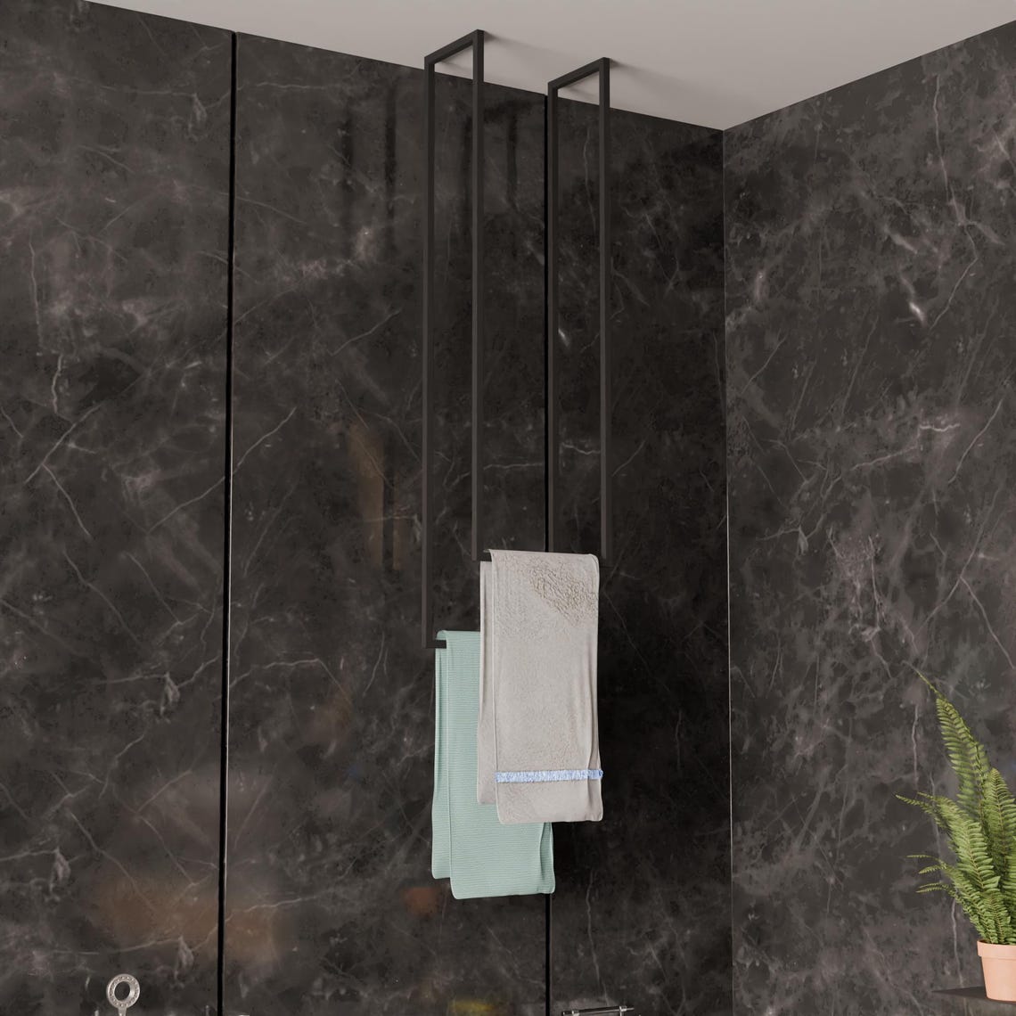 Rectangular Ceiling Towel Holder for Bathroom, Vertical Towel Rack ...