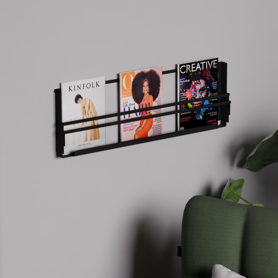 Black Metal Wall Magazine Rack: Minimalist Living Room Decor - Etsy