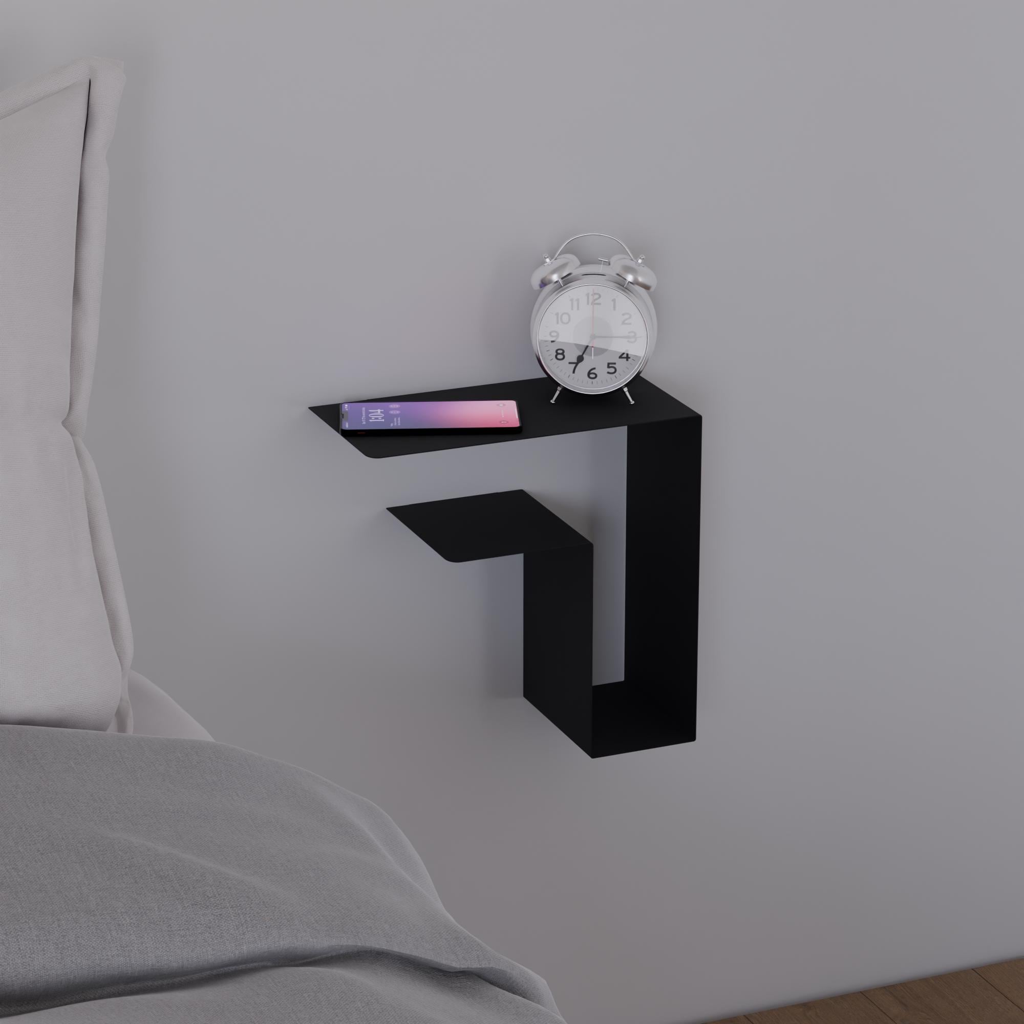 Small Modern Floating Night Table, Multi-tier Metal Wall Shelf, Bedside Shelf, Wall Mounted ...