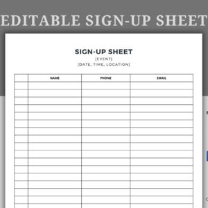 Editable Sign-up Sheet. Pdf/google Docs/microsoft Word. Sign up ...